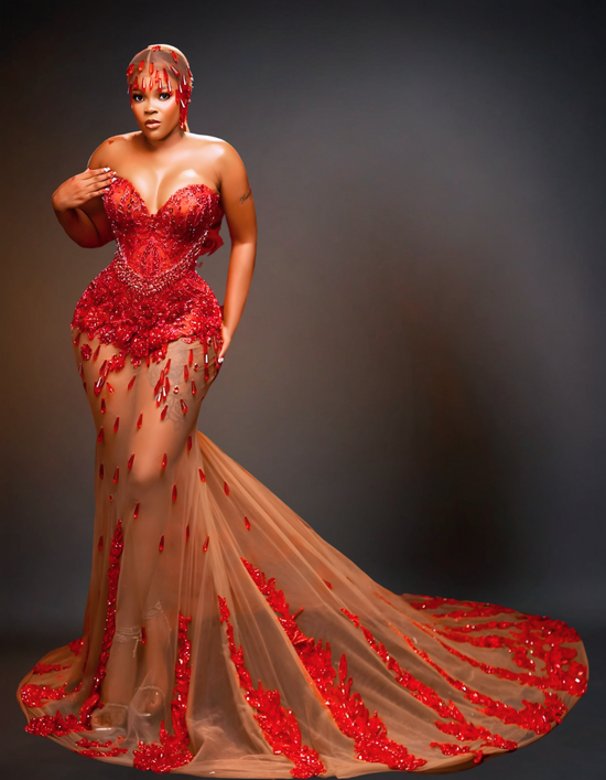 Luxury Transparent Prom Dress | Red – OTUNBA