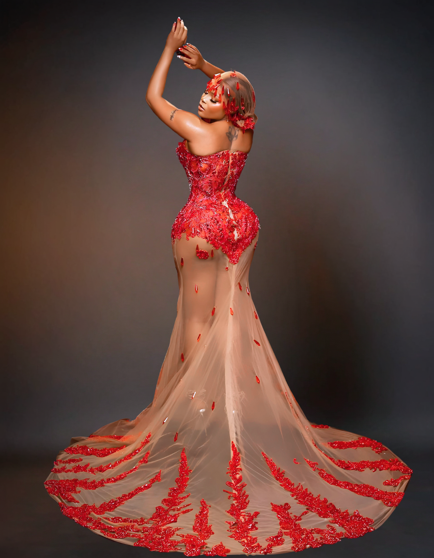 Luxury Transparent Prom Dress | Red – OTUNBA